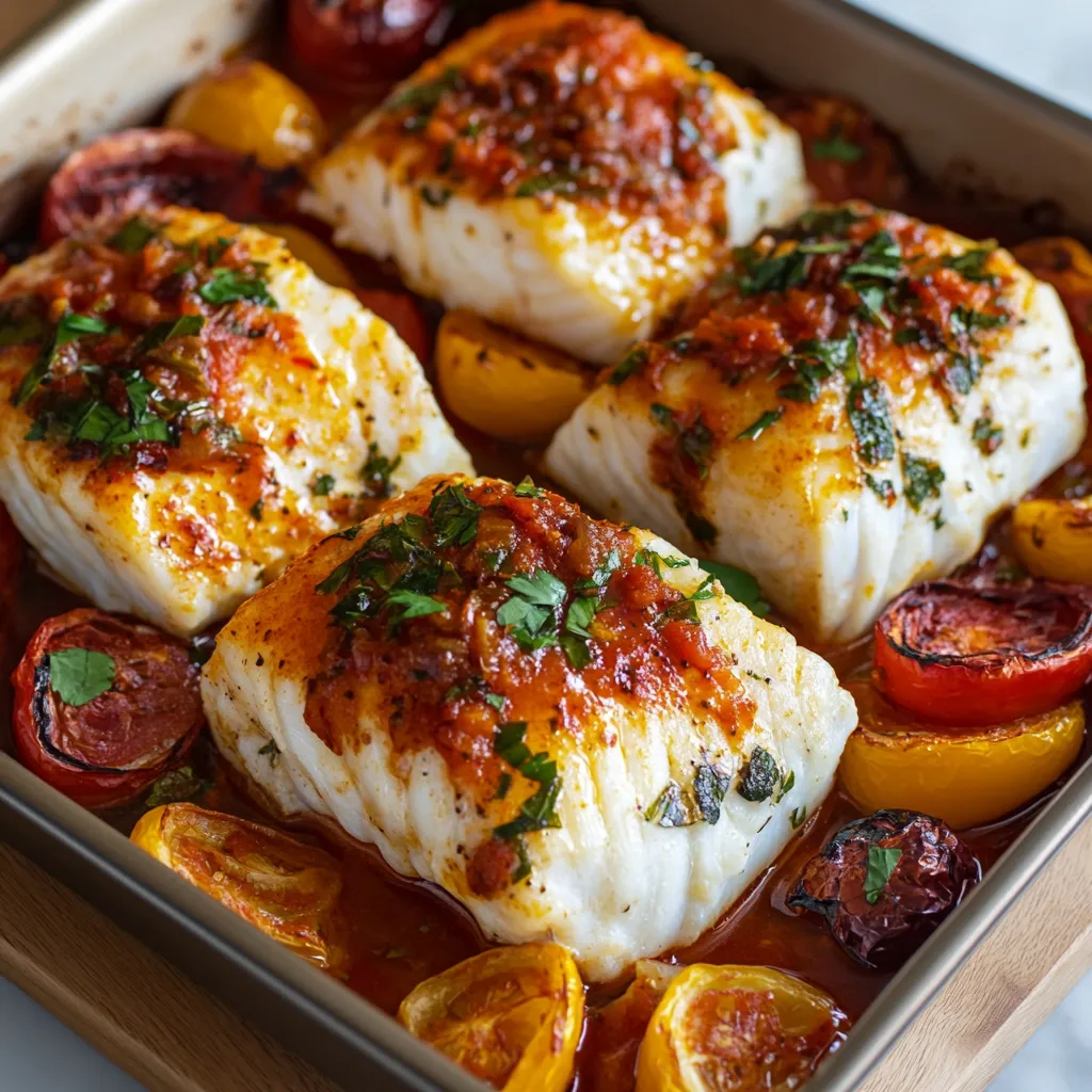 Amazing Baked Cod with Harissa & Roasted Vegetables Recipe
